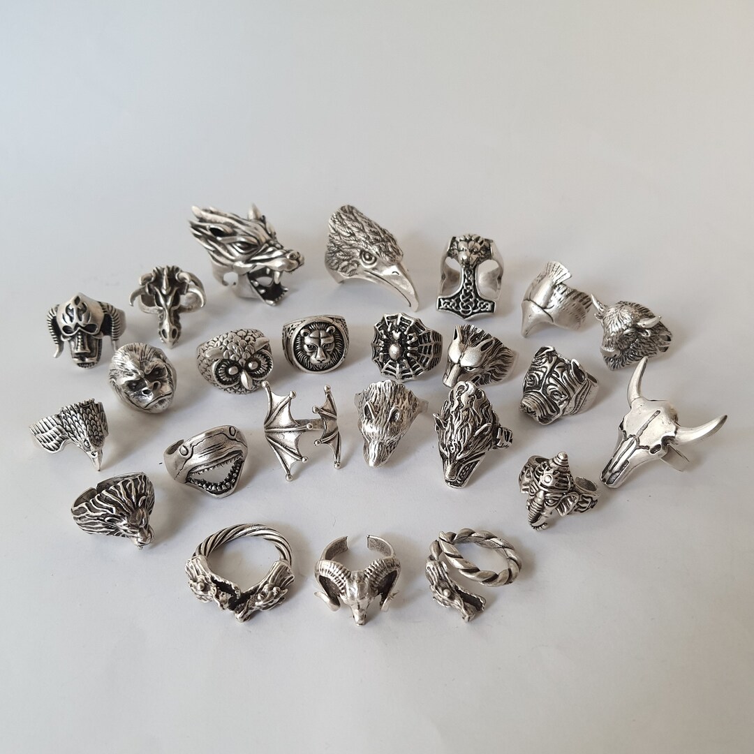 Animal Figure Men's Rings, Big Animal Rings, Wolf Rings Eagle Rings Owl ...