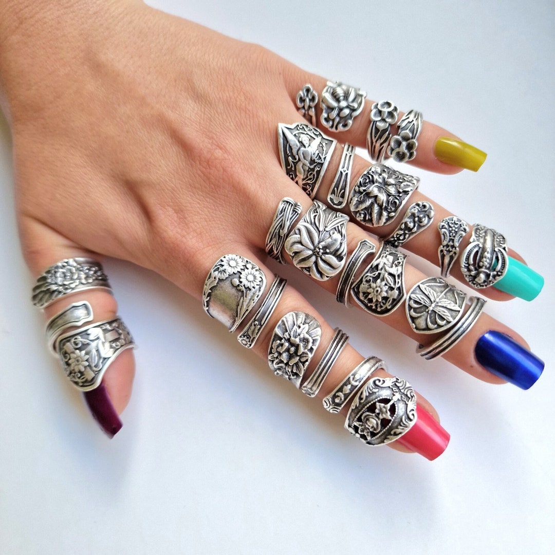 Spoon Ring Floral Spoon Ring Silver Spoon Ring Adjustable Ring ...