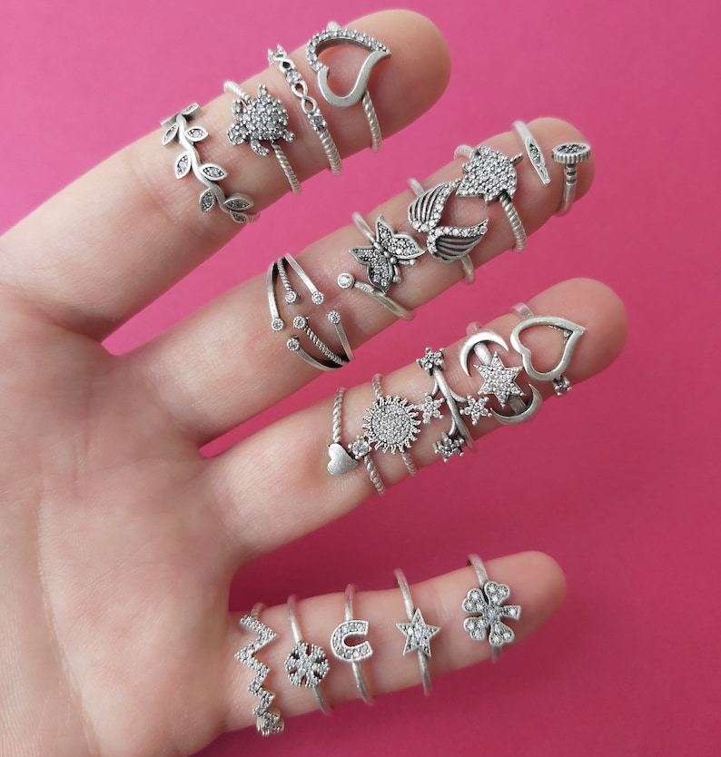 Tiny Stacking Ring Silver Zircon Stone Midi Ringchevron - Etsy