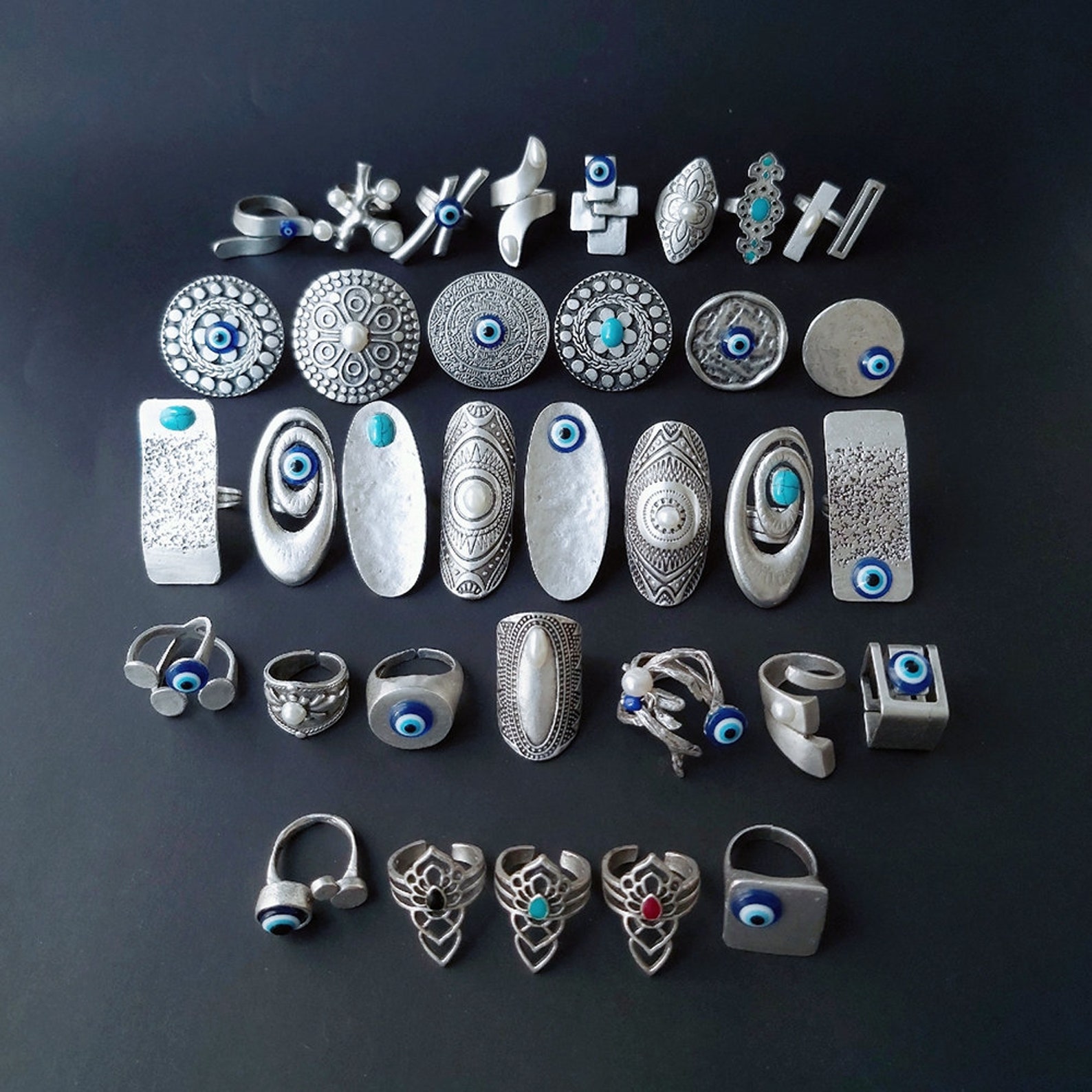 Blue Evil Eye Ring Turquoise Ring Boho Jewelry Large - Etsy