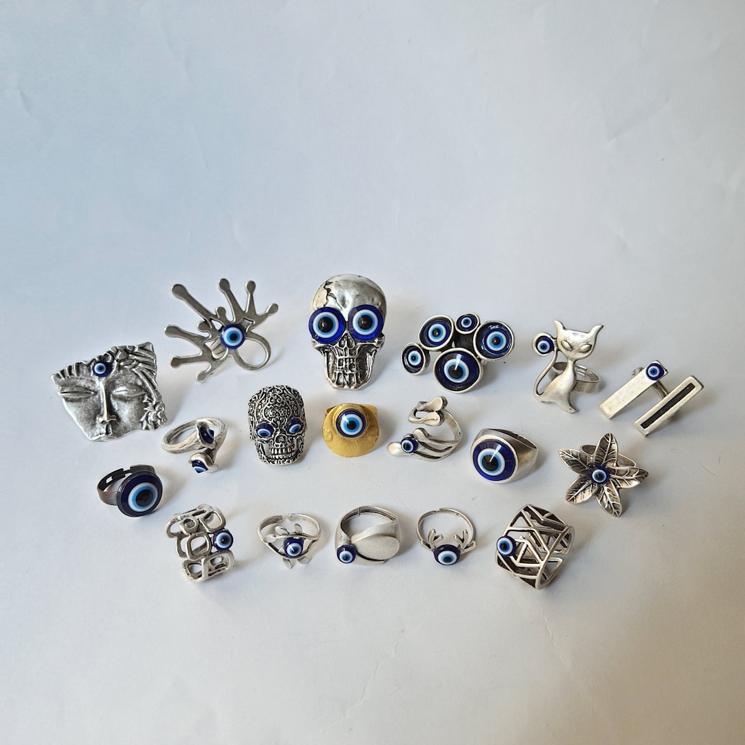 Blue Evil Eye Cute Ring, Big Blue Eye Ring, Silver Evil Eye Jewelry ...