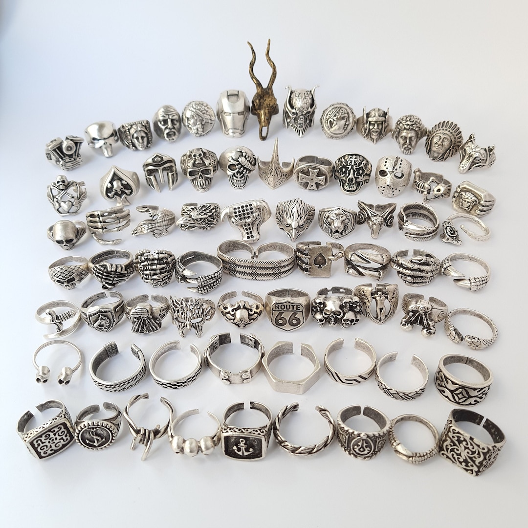 Mens Gothic Jewelry Viking Style Ring Modern Mask Ring Mythology ...