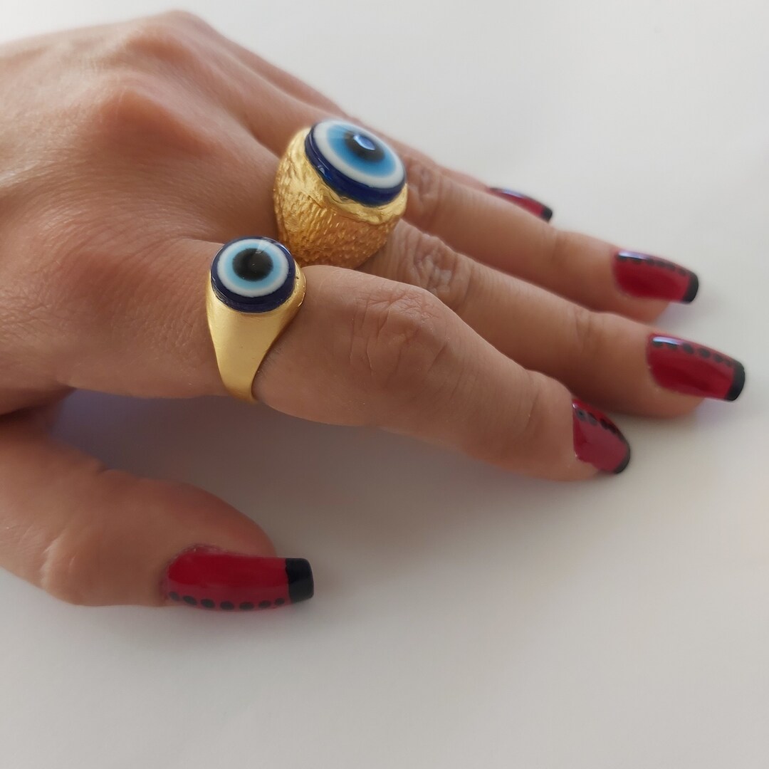 Gold Evil Eye Ring, Evil Eye Jewelry, Gold Ring, Blue Evil Eye, Good Luck Ring, Women Rings ...