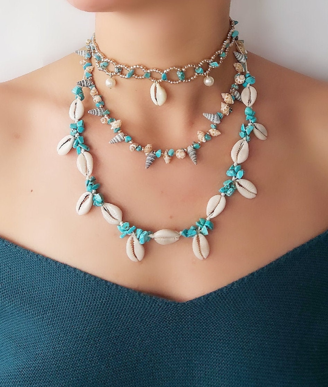 Turquoise Seashell Choker,hawaiian Necklace, Beach Necklace,seashell ...