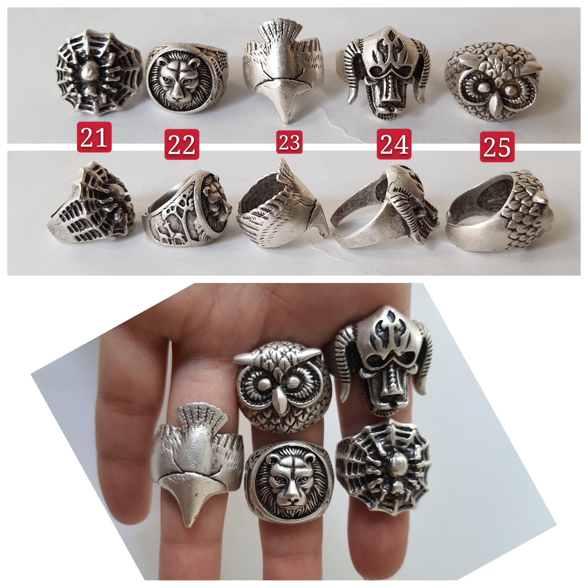 Animal Figure Men's Rings Big Animal Rings Wolf Rings | Etsy