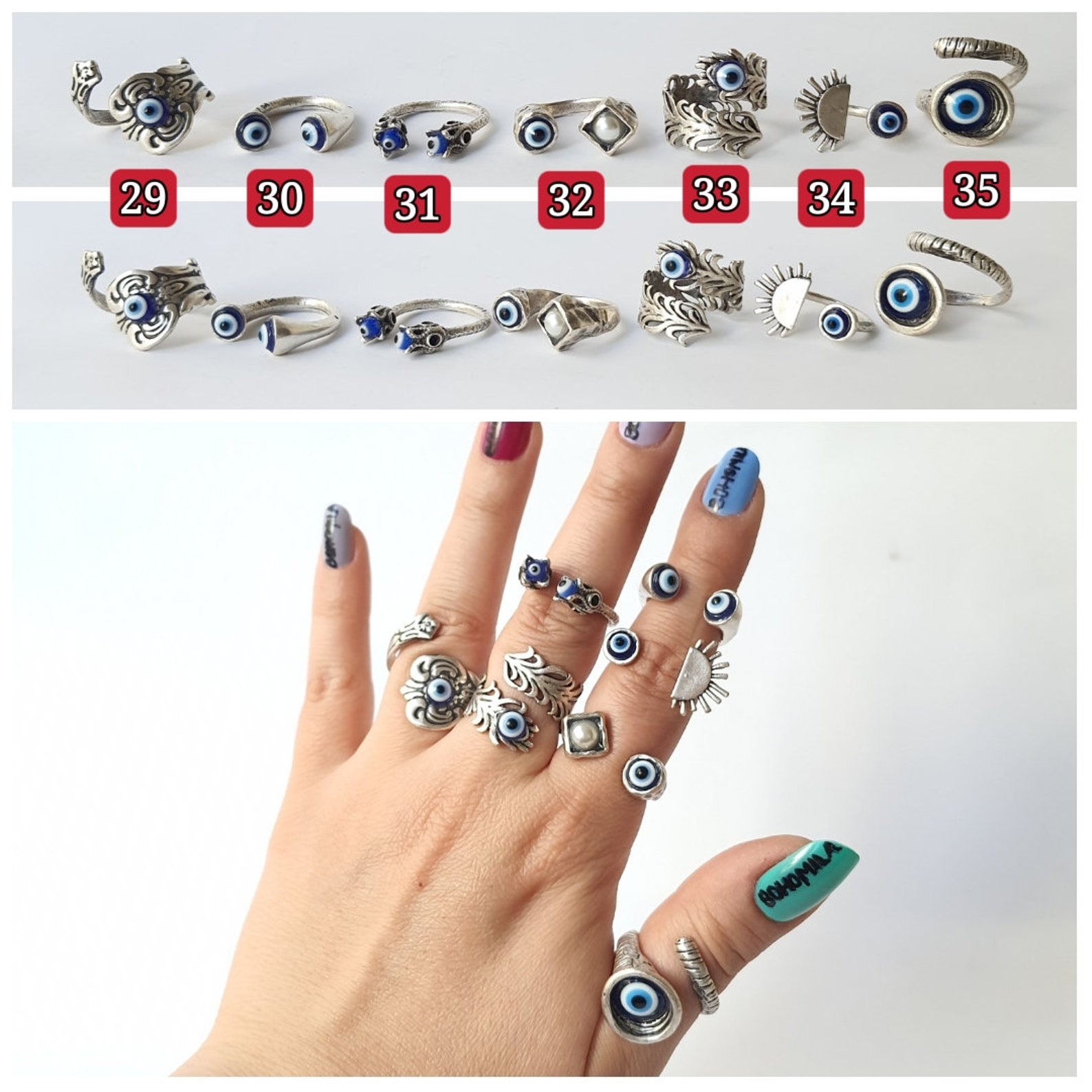 Evil Eye Rings Blue Evil Eye Jewelry Protection Rings Dainty - Etsy