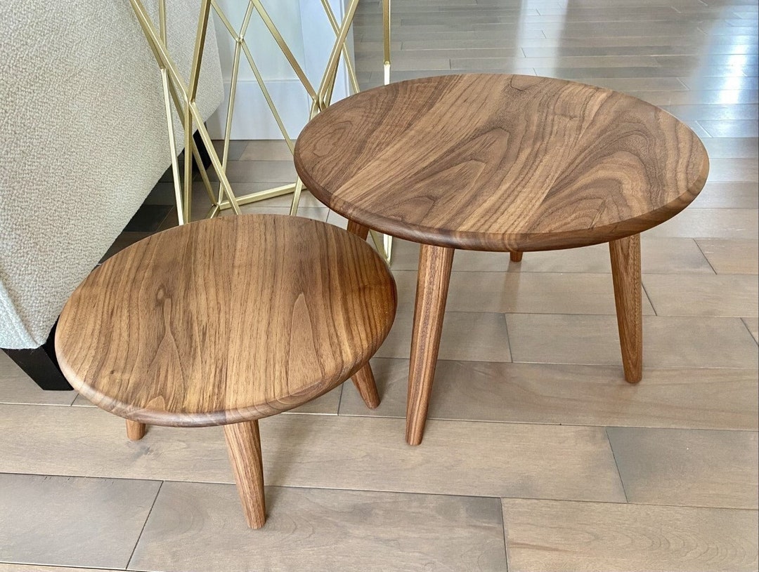 Mid Century Modern Round Plant Table, Solid Wood Walnut Scandinavian ...