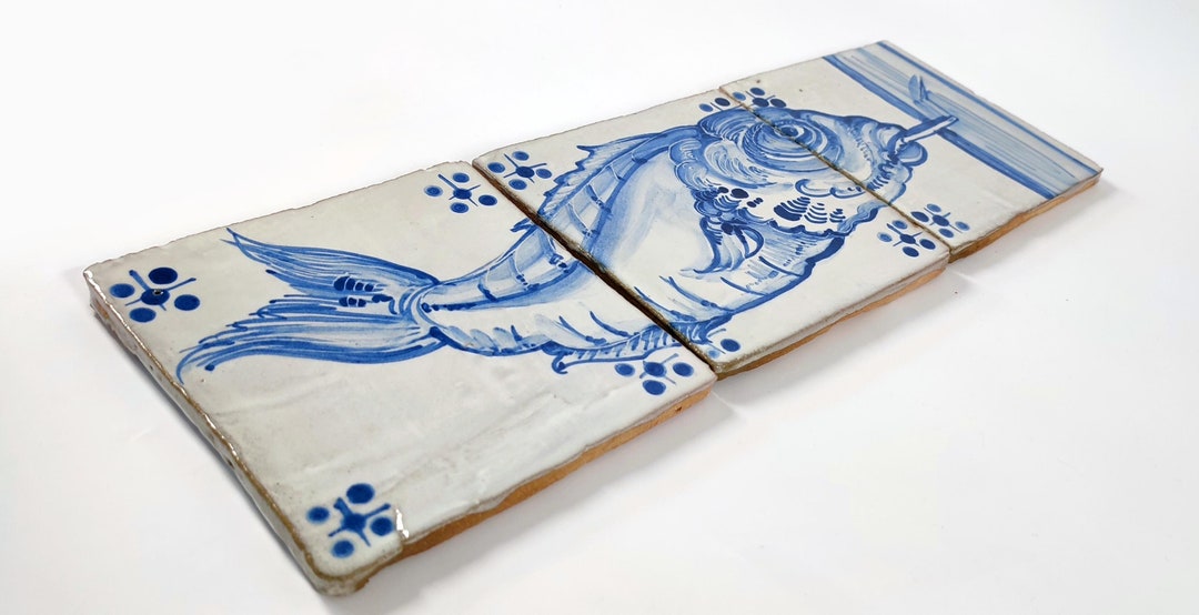 Blue and White Portuguese Tile Azulejo Lisbon Fish Painting Replica ...