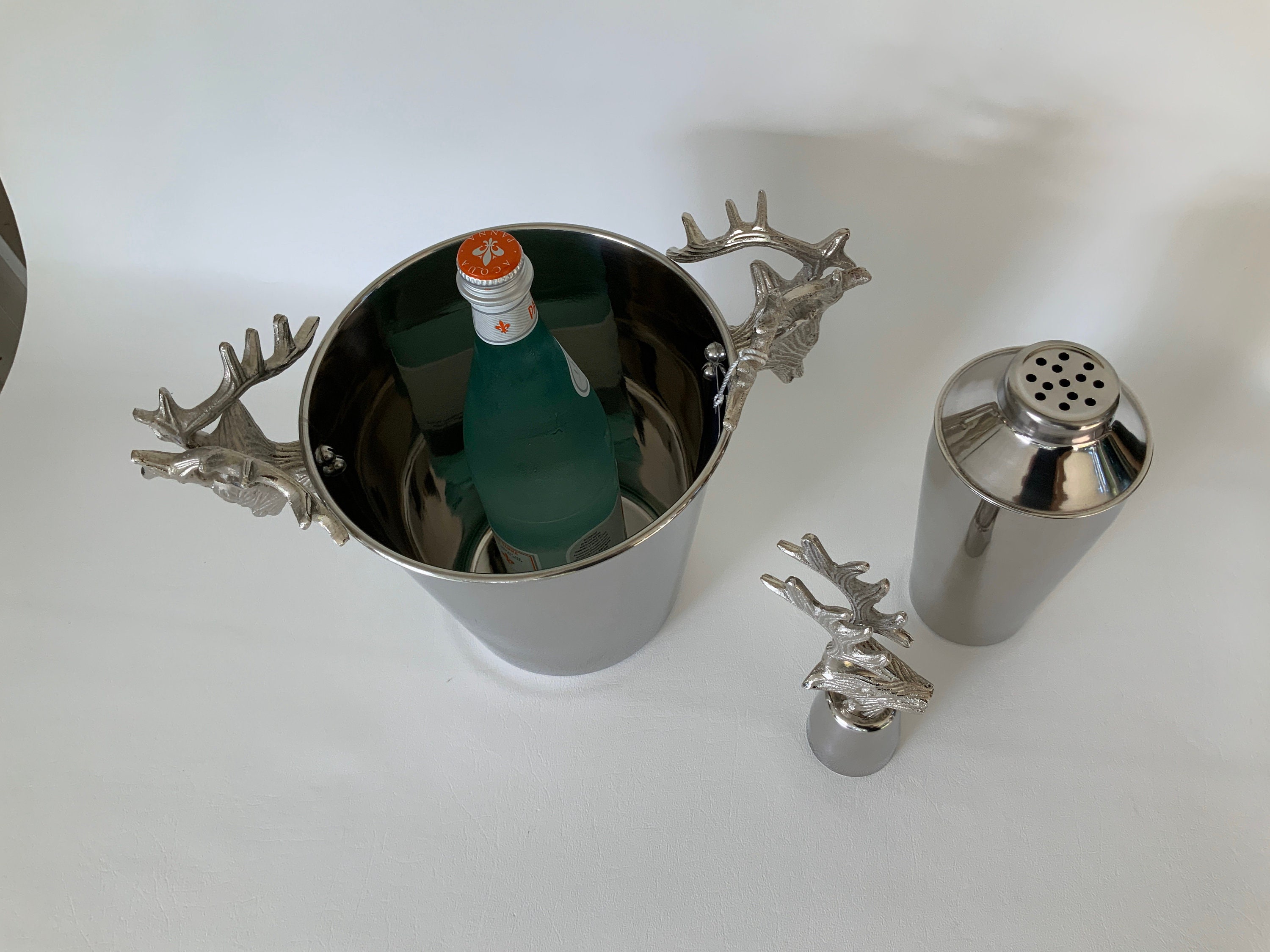 New Set TOMMY BAHAMA *stainless Steel DEER Ice Bucket & Mixer* Mint ...