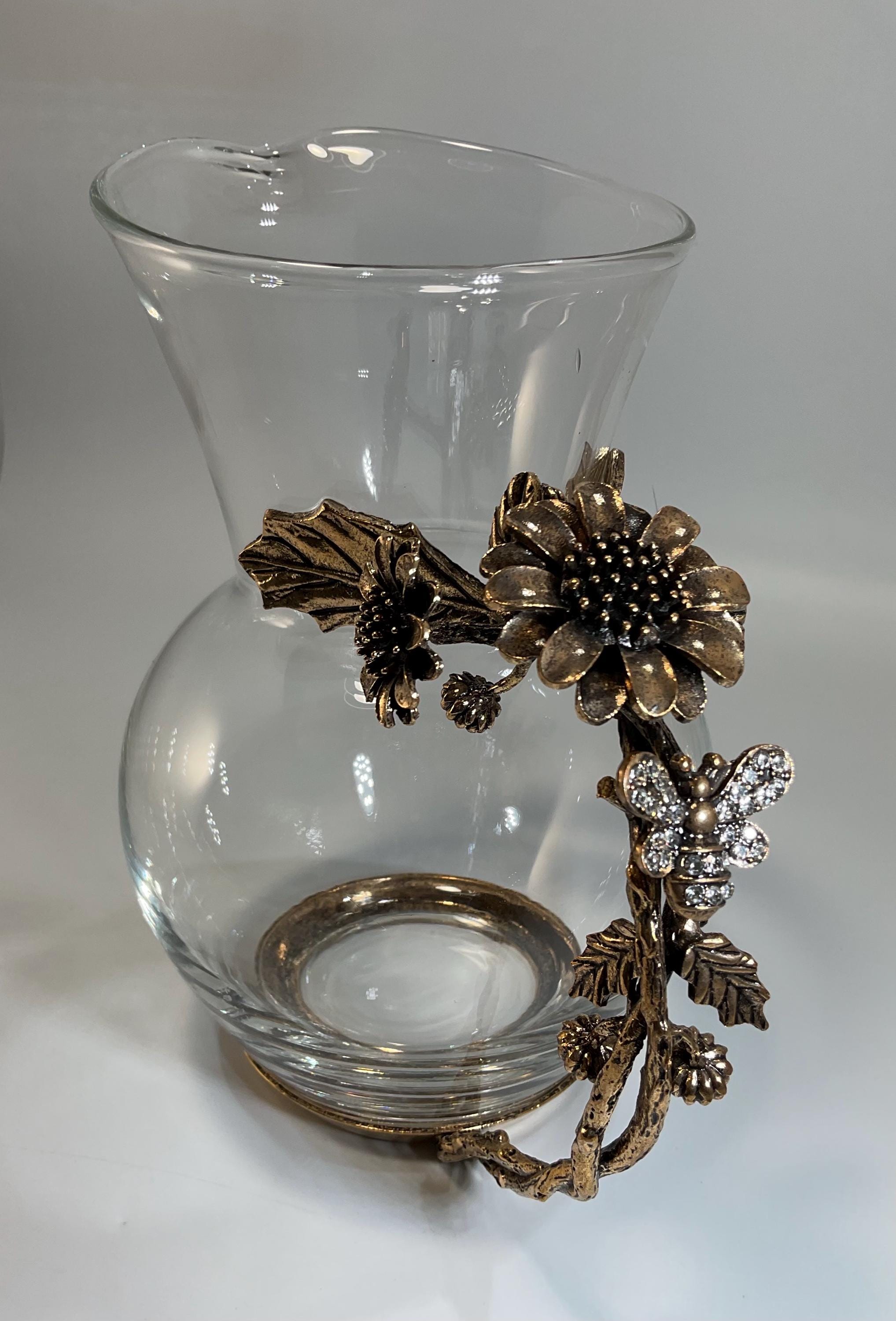 STUNNING Glass Pitcher W/handle- Sun Flower Wrapped- Beautifully ...