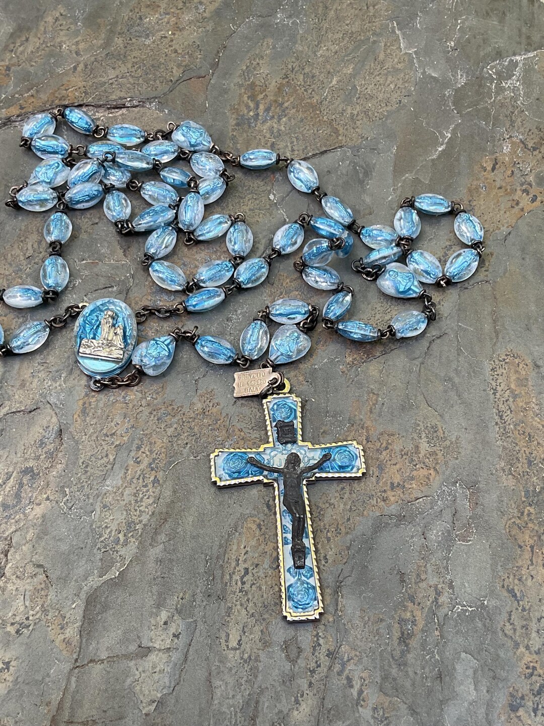 Made in Italy (C 1960’s) Rosary With Glass Beads With V.mary Figurine ...