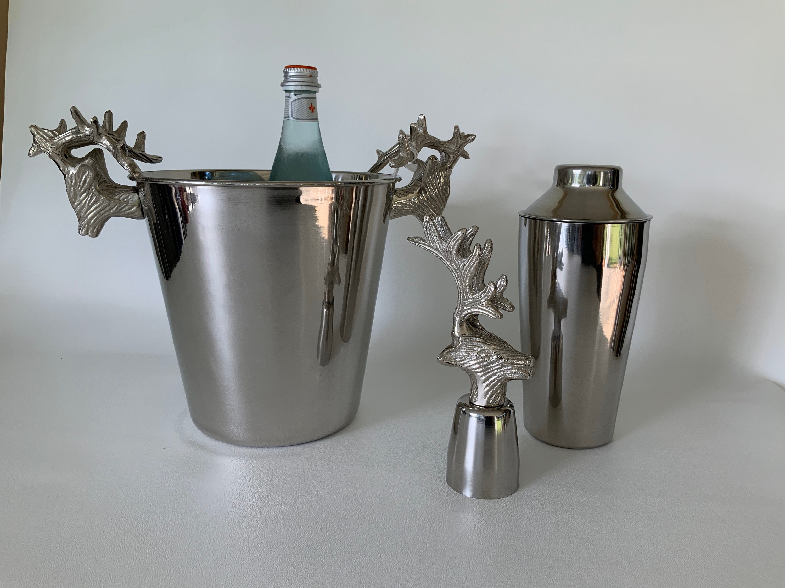 New Set TOMMY BAHAMA *stainless Steel DEER Ice Bucket & Mixer* Mint ...