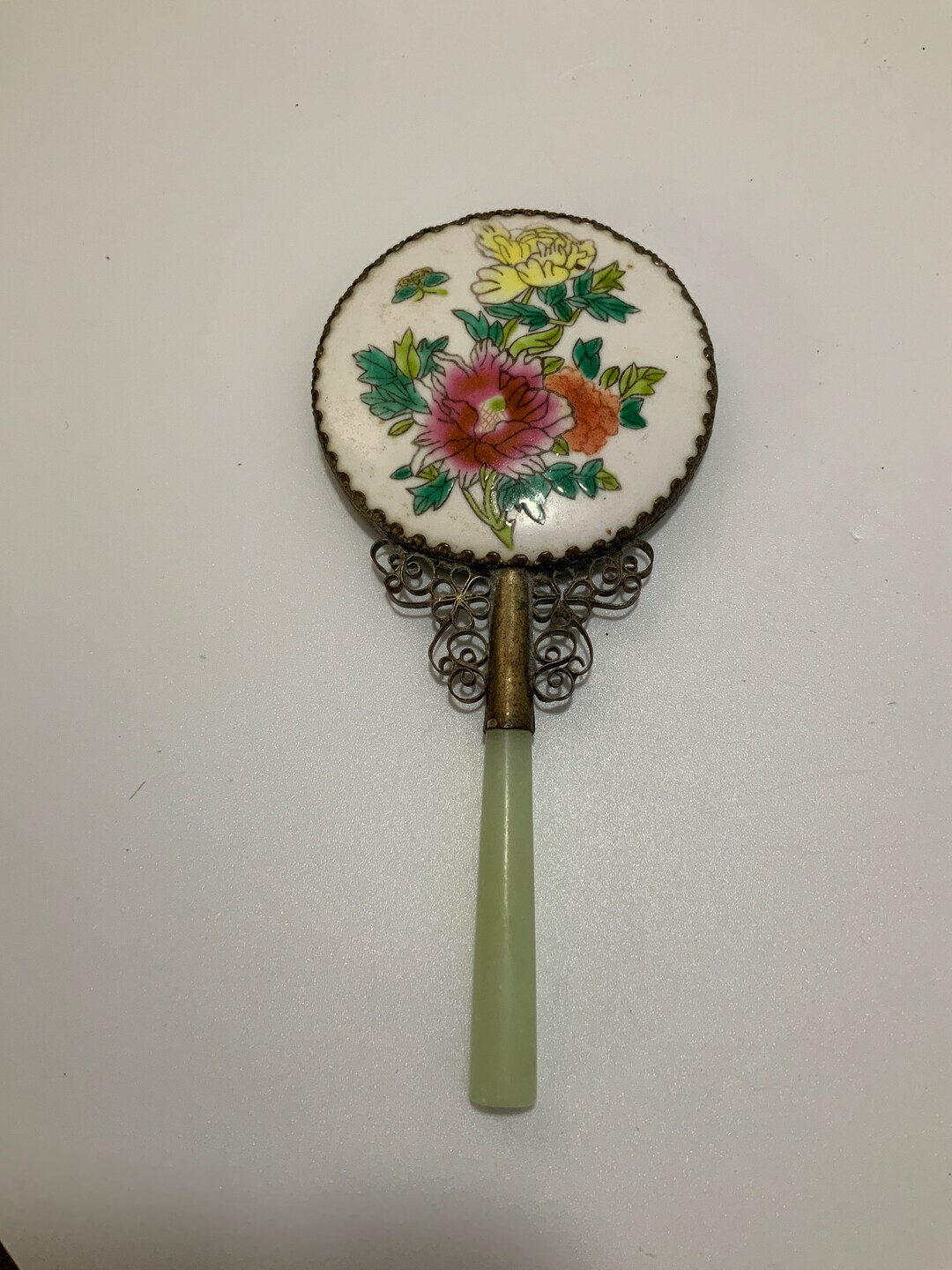 Vintage Jade Chinese Hand Mirror With Hand Painted Porcelain Back. - Etsy