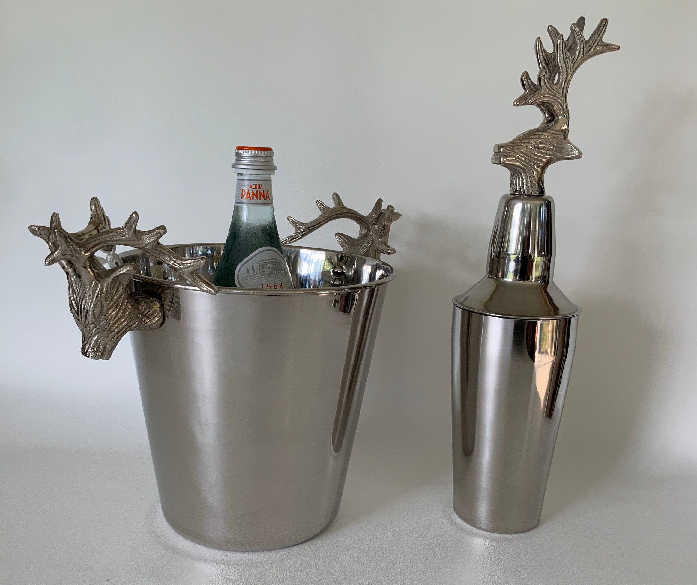 New Set TOMMY BAHAMA *stainless Steel DEER Ice Bucket & Mixer* Mint ...