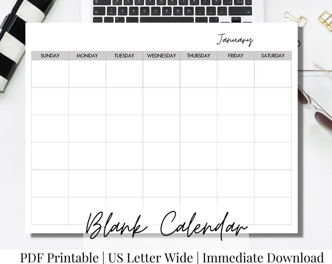 Blank Calendar, Printable Calendar, Digital Download, Calendar Sheets ...