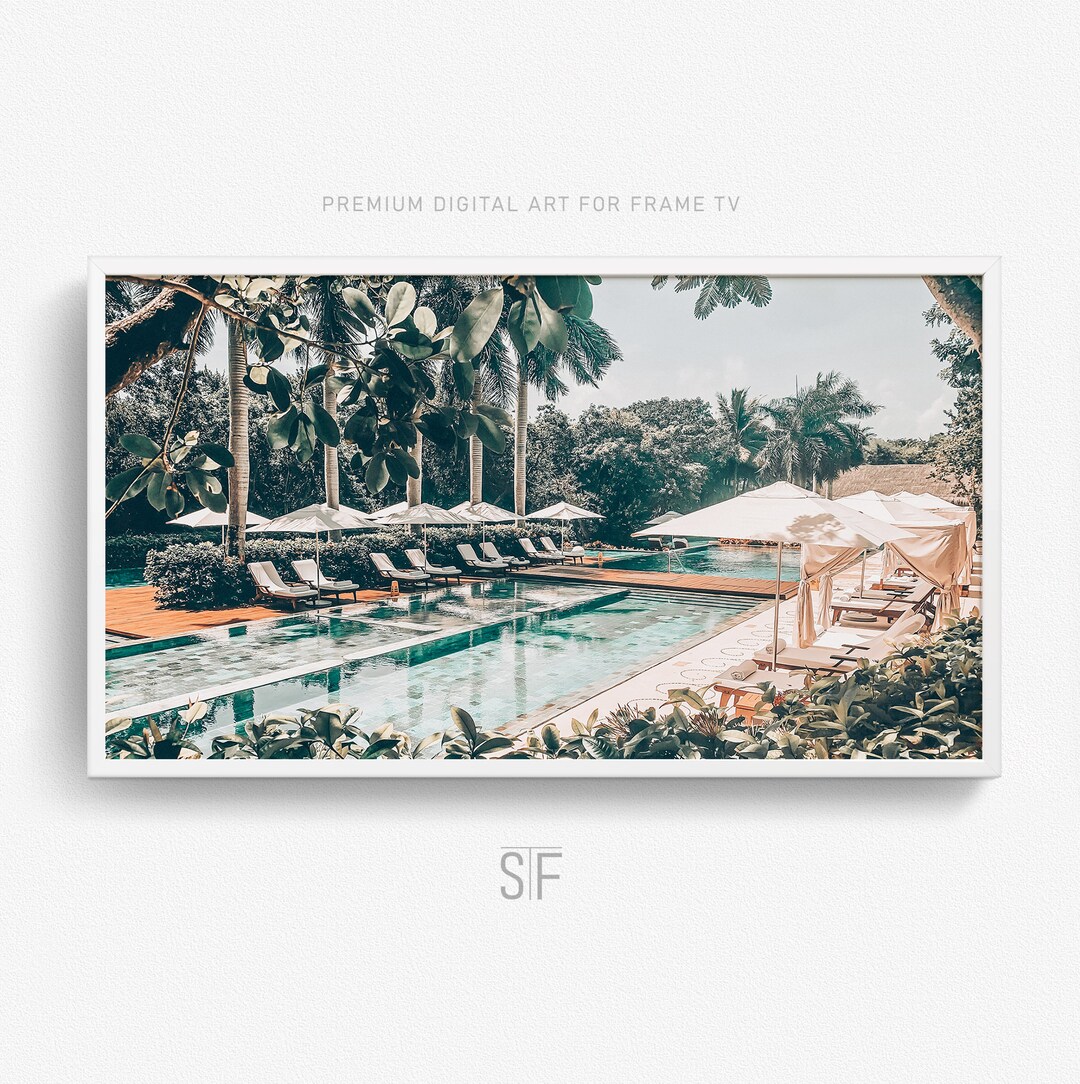 Frame Tv Art Summer Poolside With Palm Trees, Boho Summer Resort Art ...