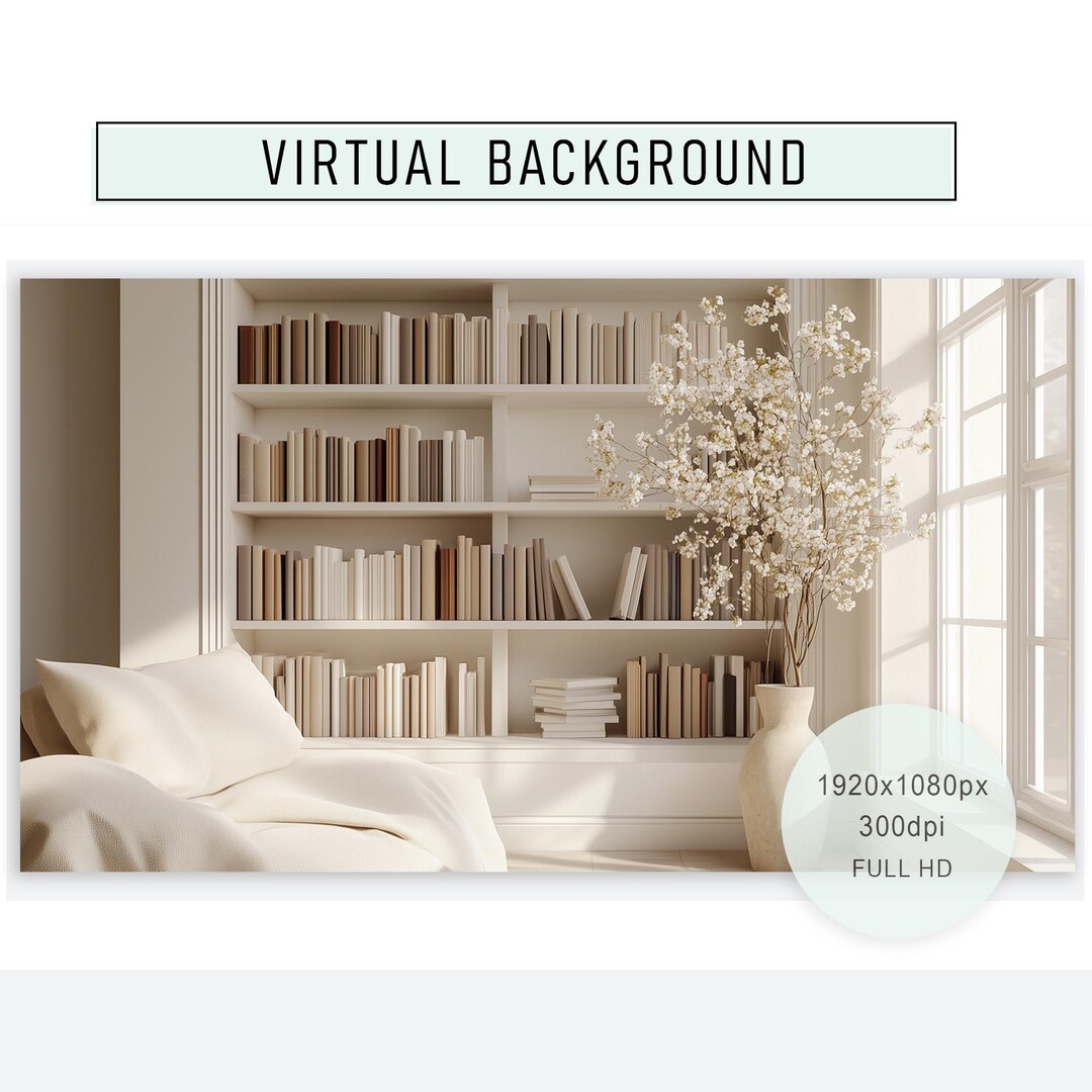 Virtual Backgrounds Boho Room Bookshelves Professional Zoom Background ...