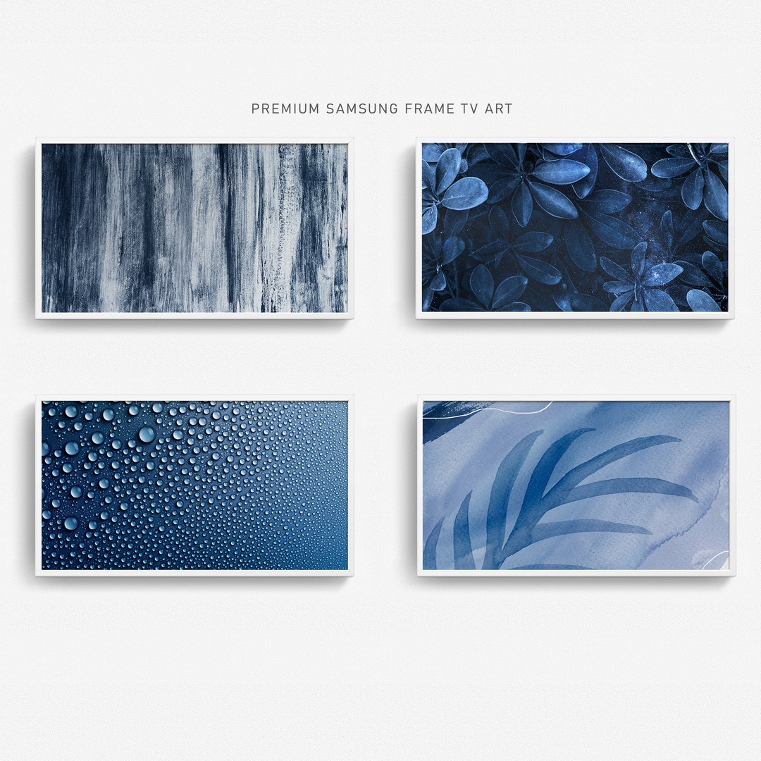 Frame TV Art Set of 4 Blue Abstract Art, Modern Art Download, Navy Blue ...