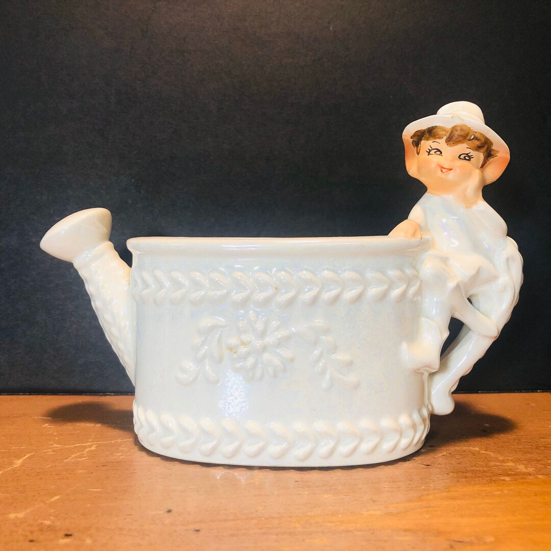 Vintage Lefton White Pixie Planter, Lefton 1115 Opalescent White Pixie ...