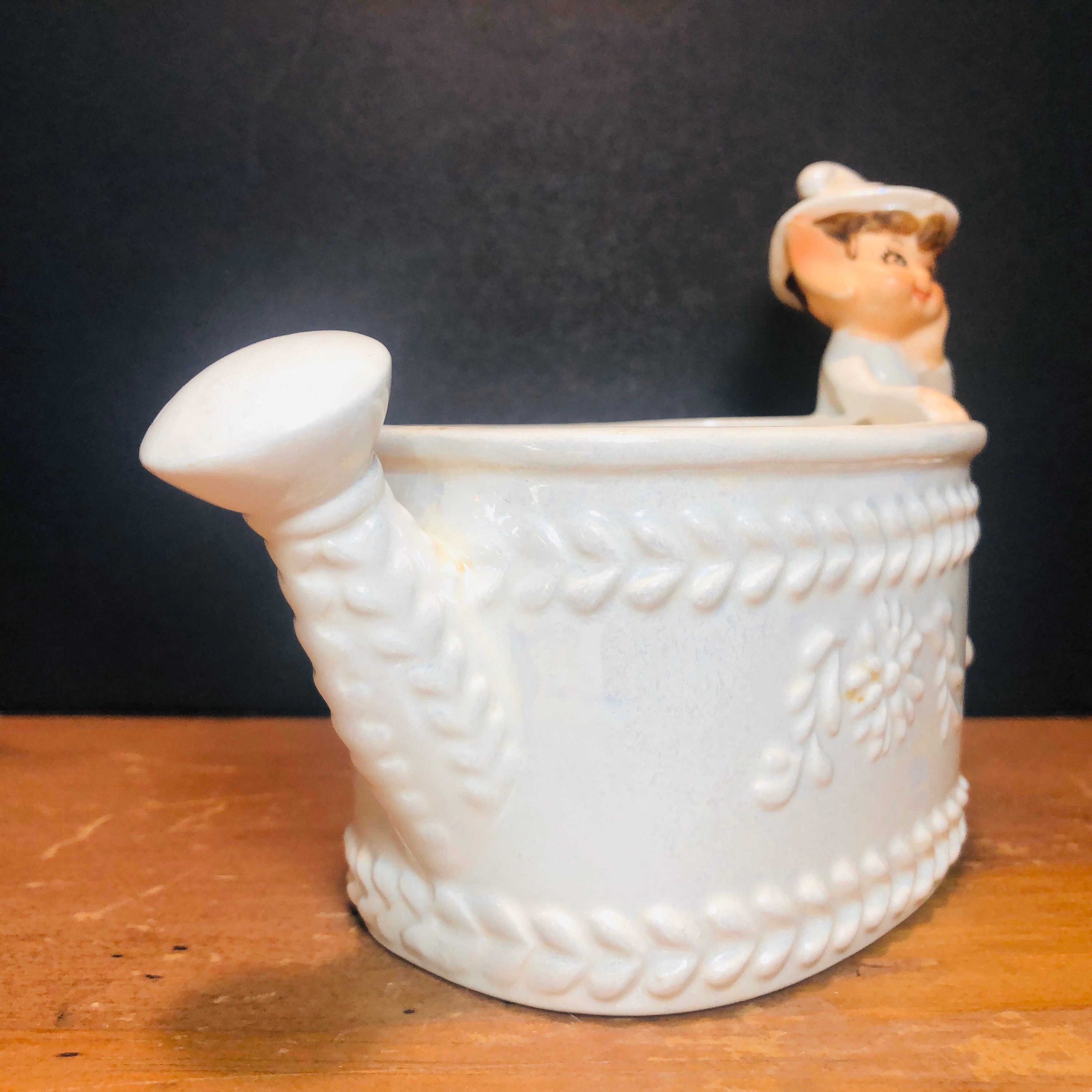 Vintage Lefton White Pixie Planter, Lefton 1115 Opalescent White Pixie ...