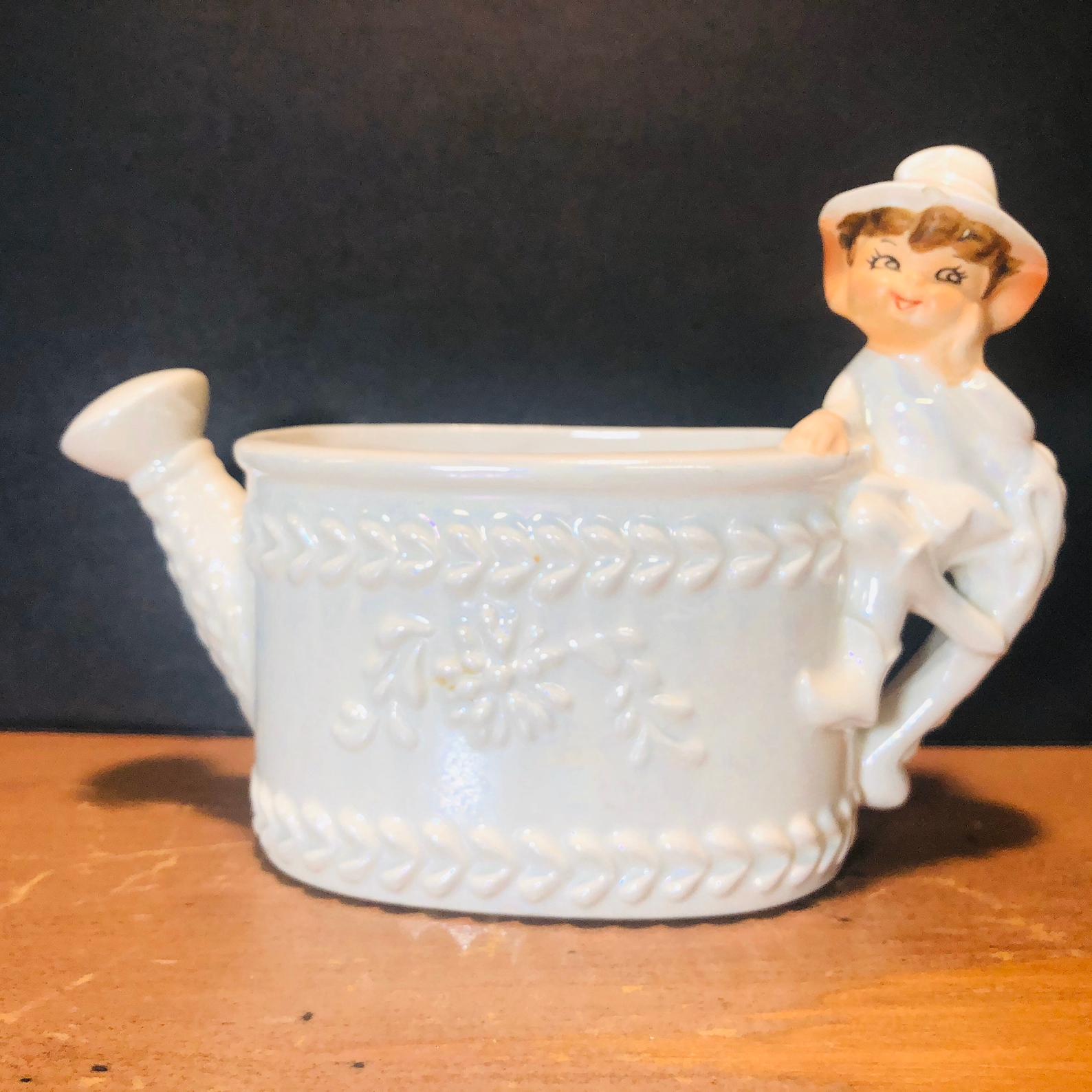Vintage Lefton White Pixie Planter, Lefton 1115 Opalescent White Pixie ...