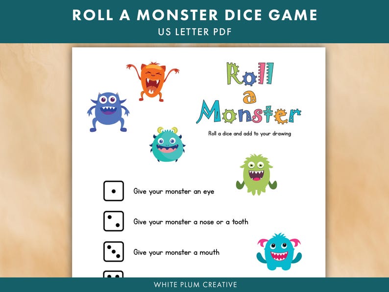 Roll a Monster Printable Game – Fun Halloween Dice Game for Kids - Etsy