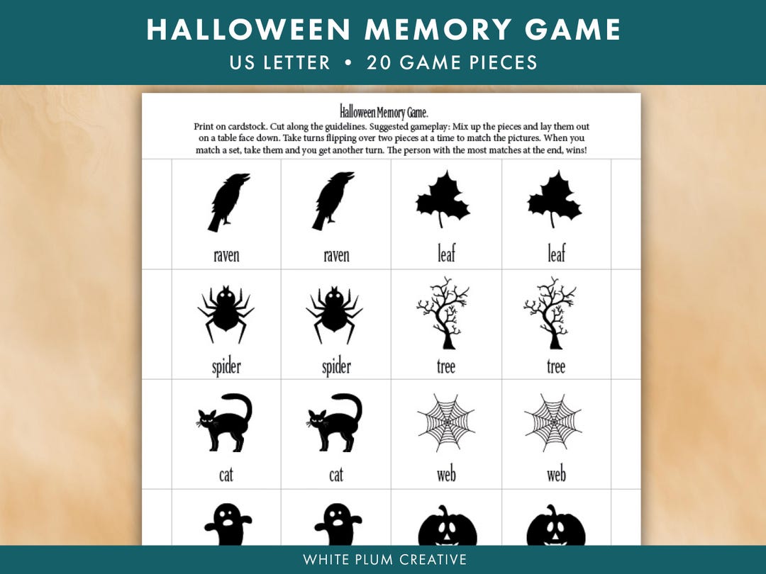 Halloween Memory Card Game, Printable Kids Game - Etsy