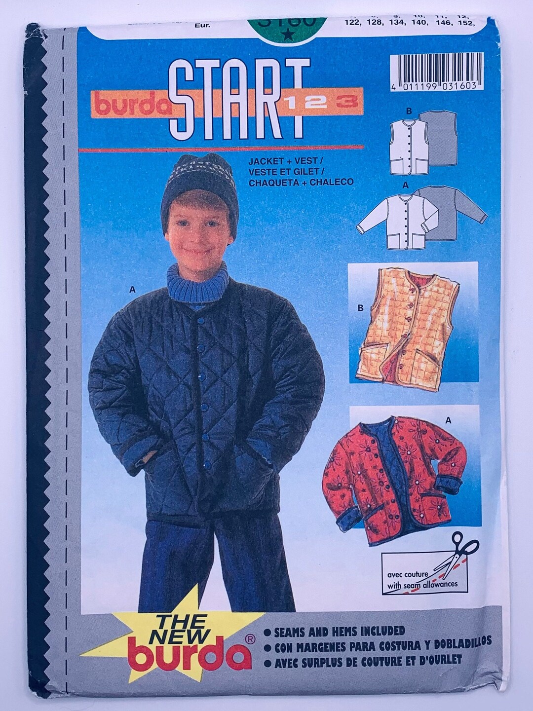 Burda Boys Jacket & Vest Sewing Pattern 3160 Boys Sizes 7-8-9-10-11-12 ...