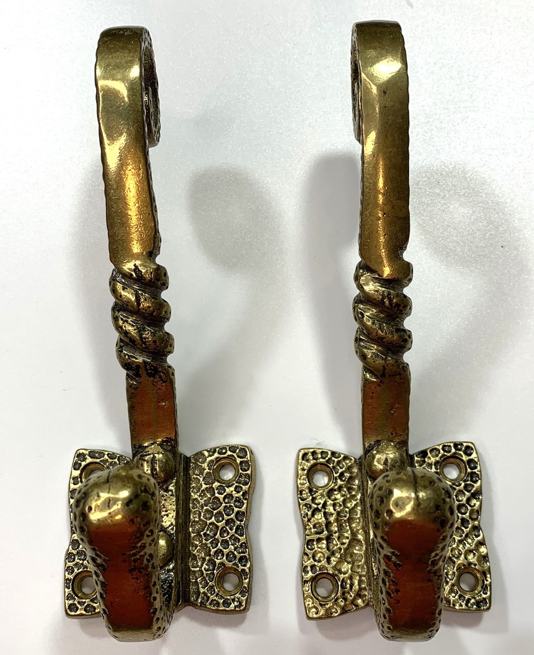 Brass Double Coat Wall Hook MCM Faux Hammered/pitted Finish Set of 2 - Etsy