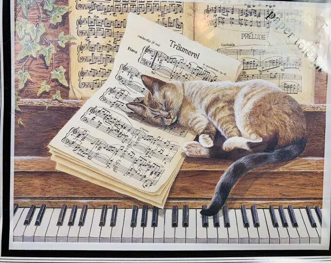 Sleeping Cat on Piano Paper Tole 3D Decoupage Craft Kit Size 8x10 ...