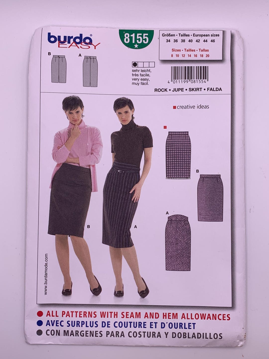 Burda Easy 8155 Pencil Skirt Sewing Pattern in Sizes 8-20 UNCUT - Etsy
