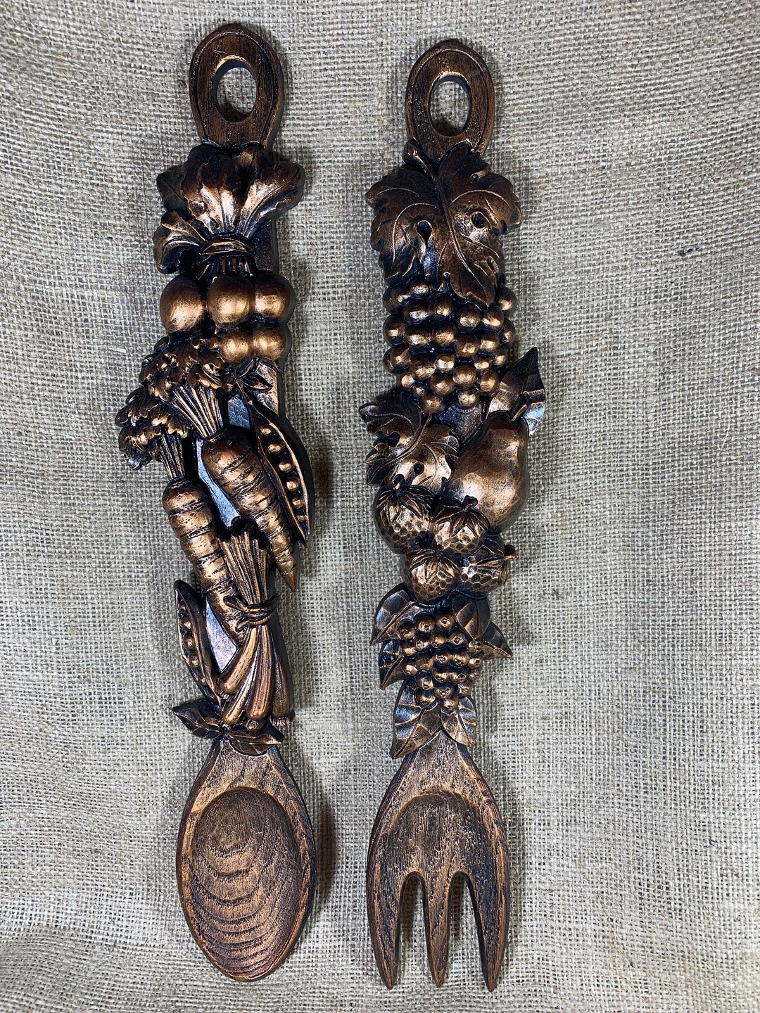 Syroco 18 Fork & Spoon Wall Hanging Fruit Vegetable MCM Large Dart Ind ...