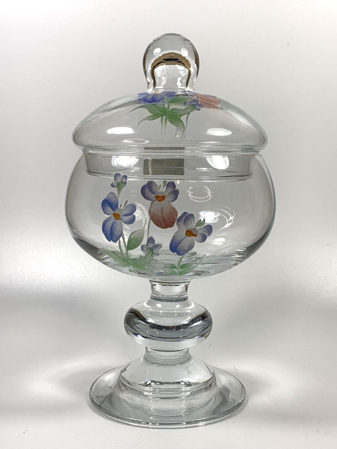 Pasabachi Candy Dish Hand-painted Fine Glass Covered Footed Dish - Etsy