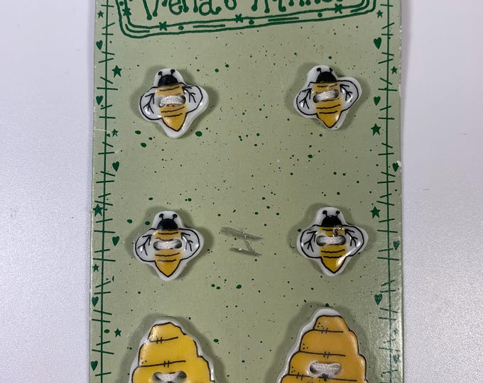 Ceramic Bee Hive and Honey Bees Vintage Buttons - 1/2" to 1" Trena's ...