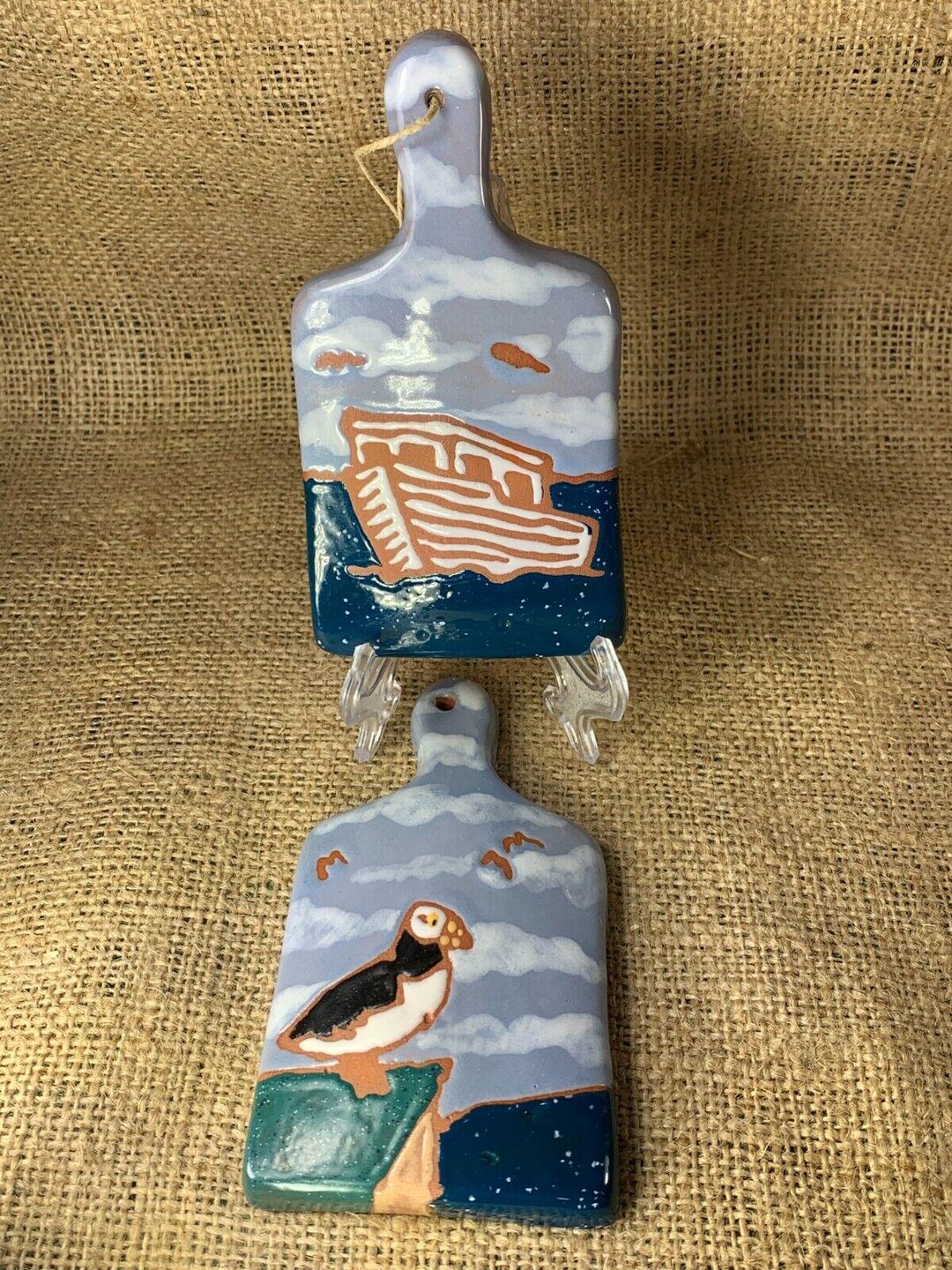 PEI Pottery Mini Ceramic Cutting Board Decor Puffin and Boat Carr's ...