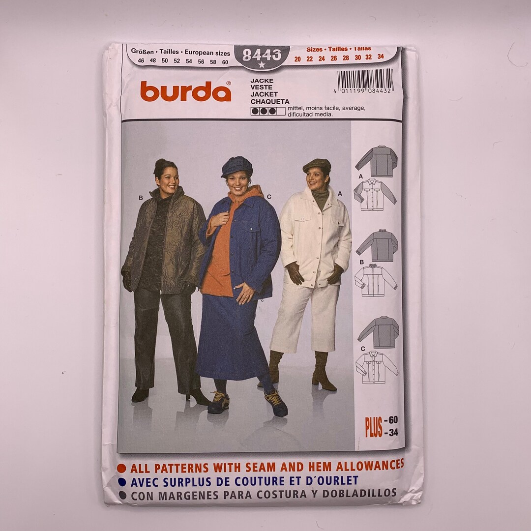 Burda Plus Size Denim or Quilted Jacket Sewing Pattern 8443 Sizes 20-34 ...
