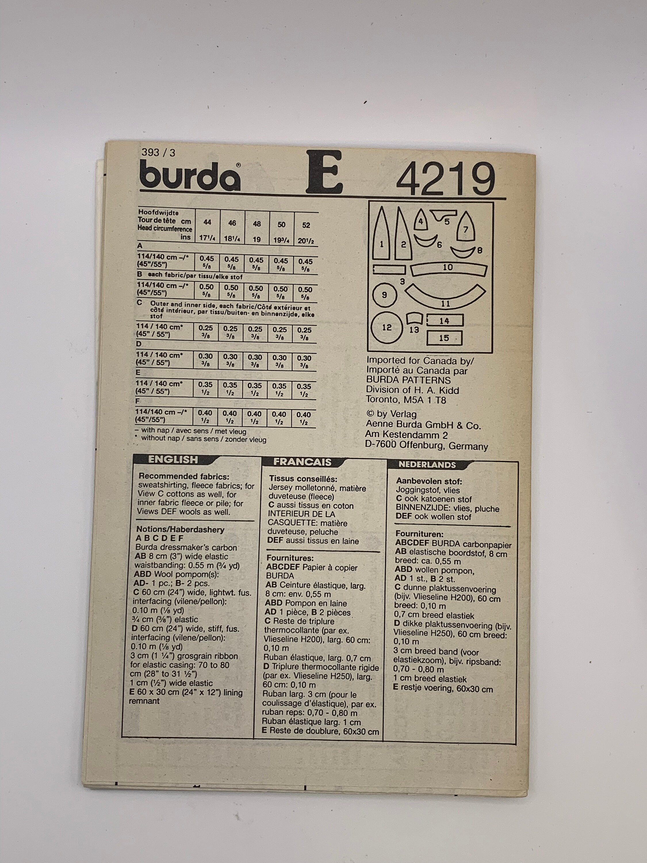 Burda 4219: Kids Hats & Caps Sewing Pattern, 6 Styles (17.25-20.5 ...