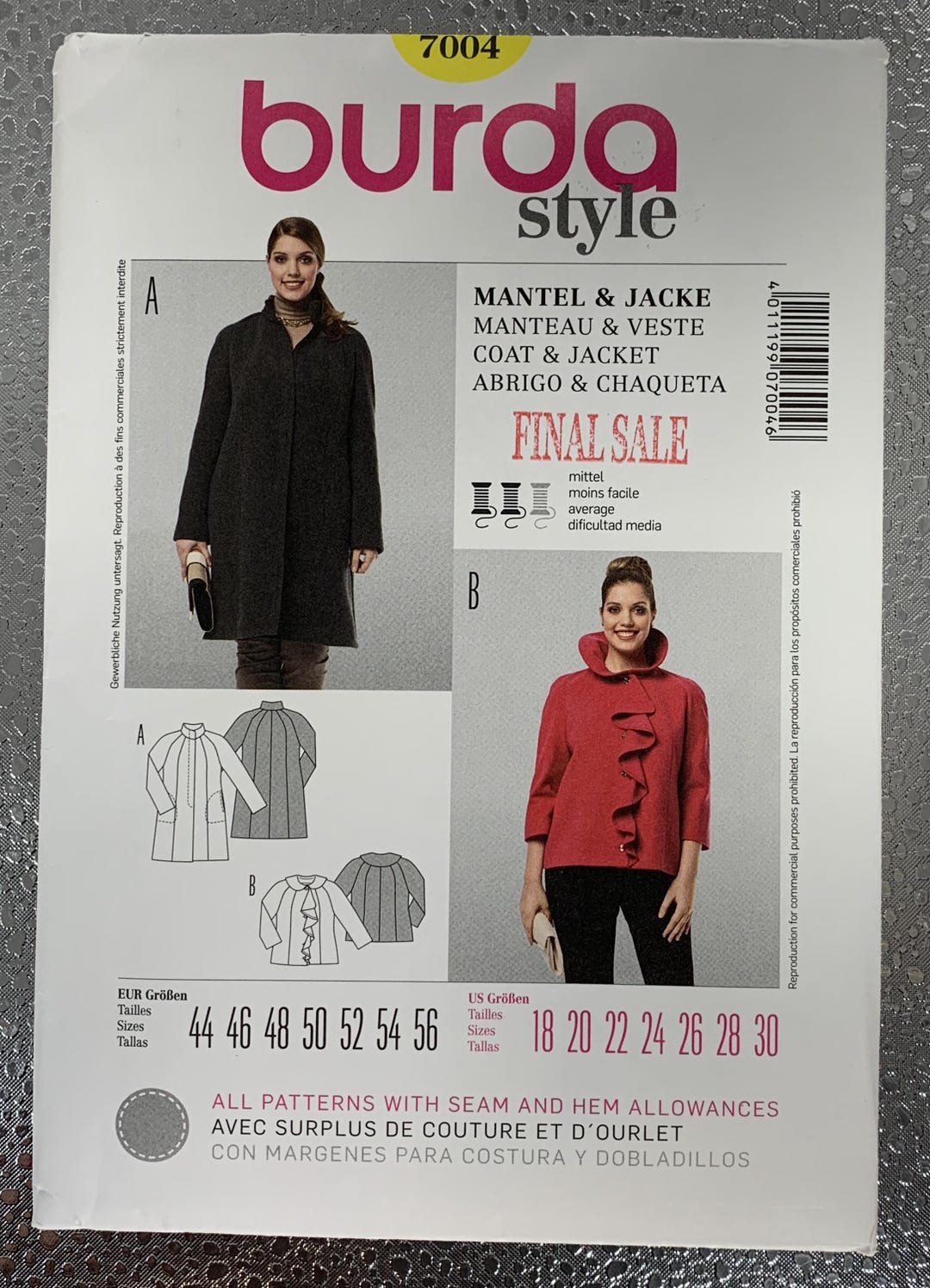 Burda Style Plus Size Coat & Jacket Sewing Pattern 7004 (US 18-30) - Etsy