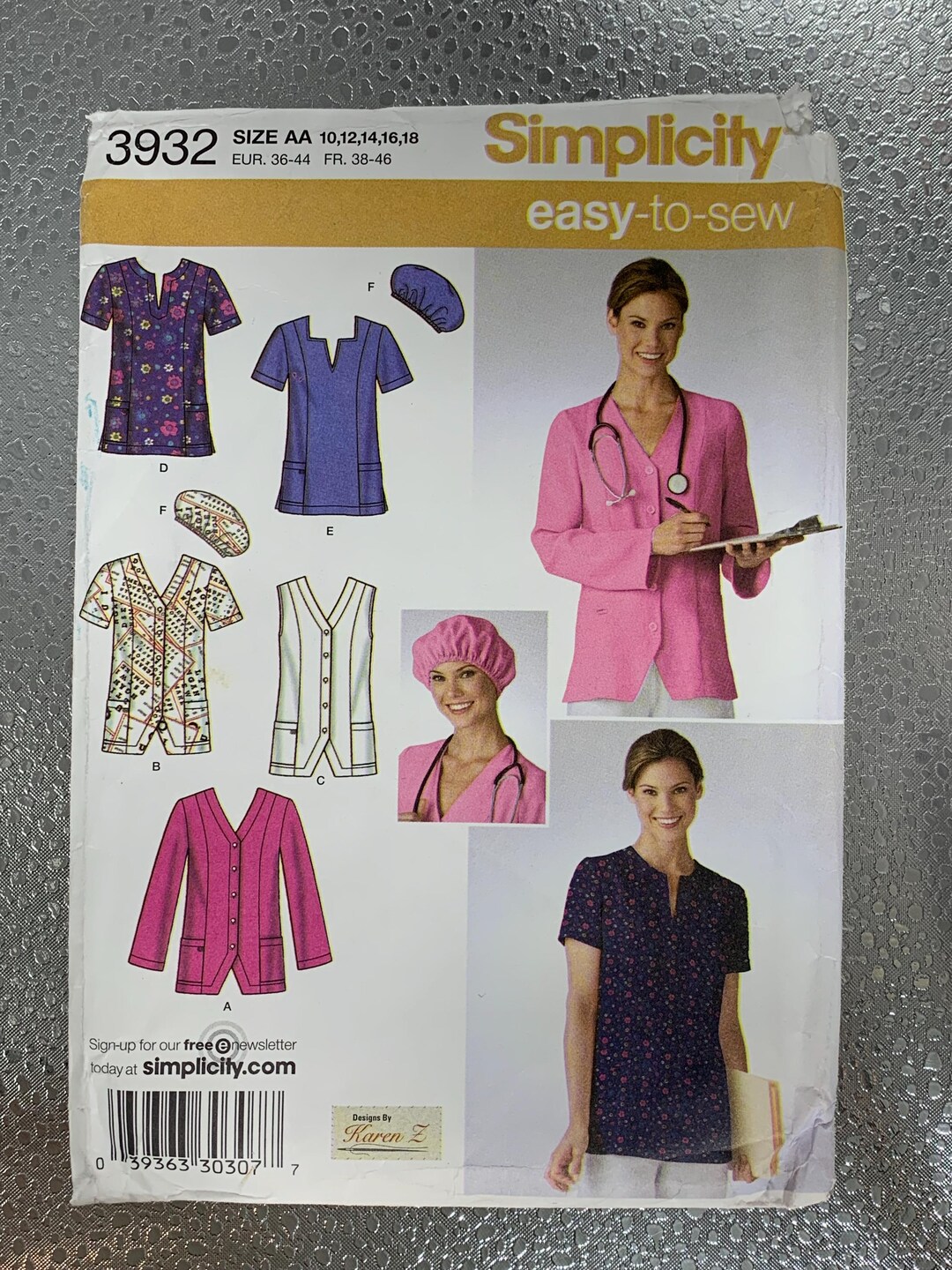 Simplicity 3932 Sewing Pattern: Women's Scrub Top & Cap (sizes 10-18 ...