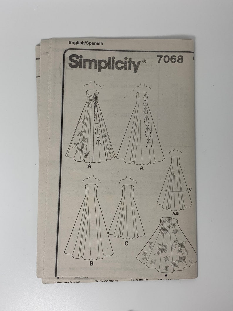 Simplicity 7068 Wedding Prom or Evening Strapless Dress Sewing Pattern ...