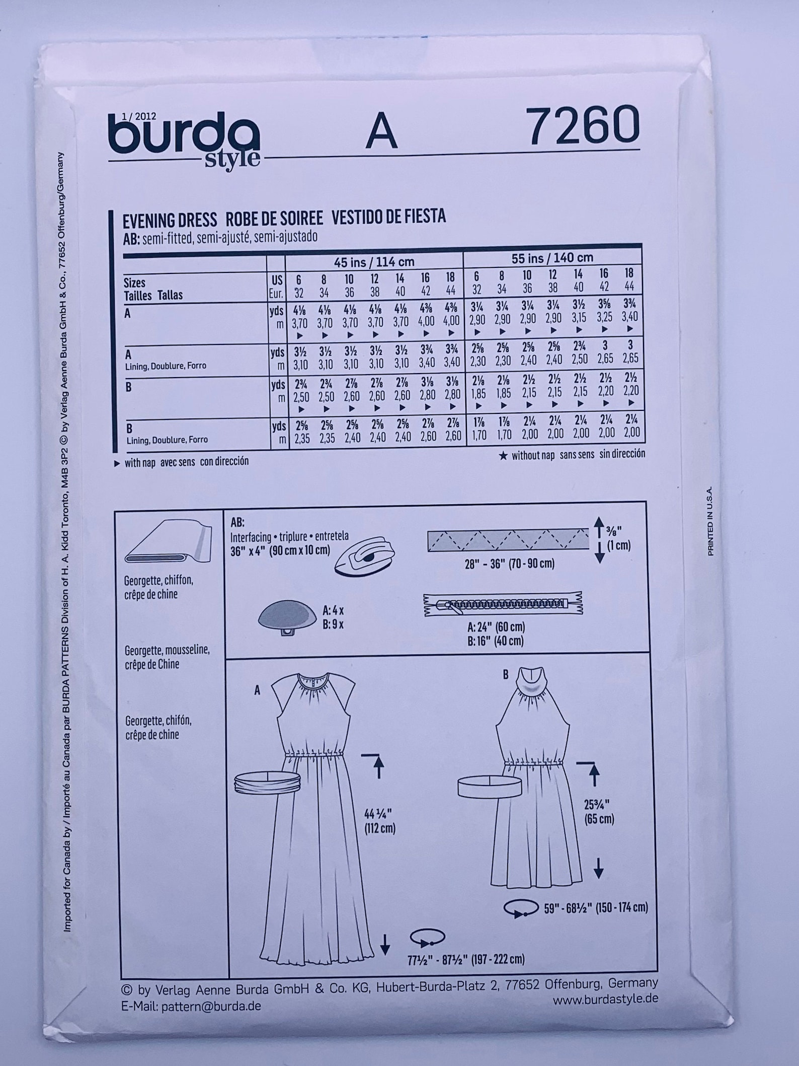 Burda Style Evening Dress Sewing Pattern 7260 Sizes - Etsy