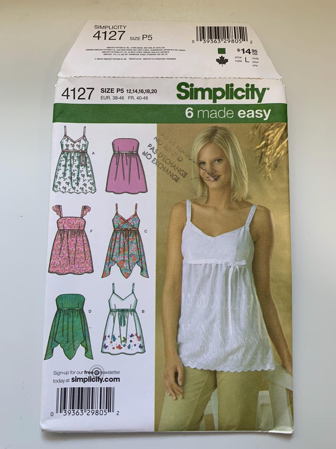 Simplicity 4127 Misses' Shoulder Strap or Strapless Tops Sewing Pattern With Bodice and Hemline ...