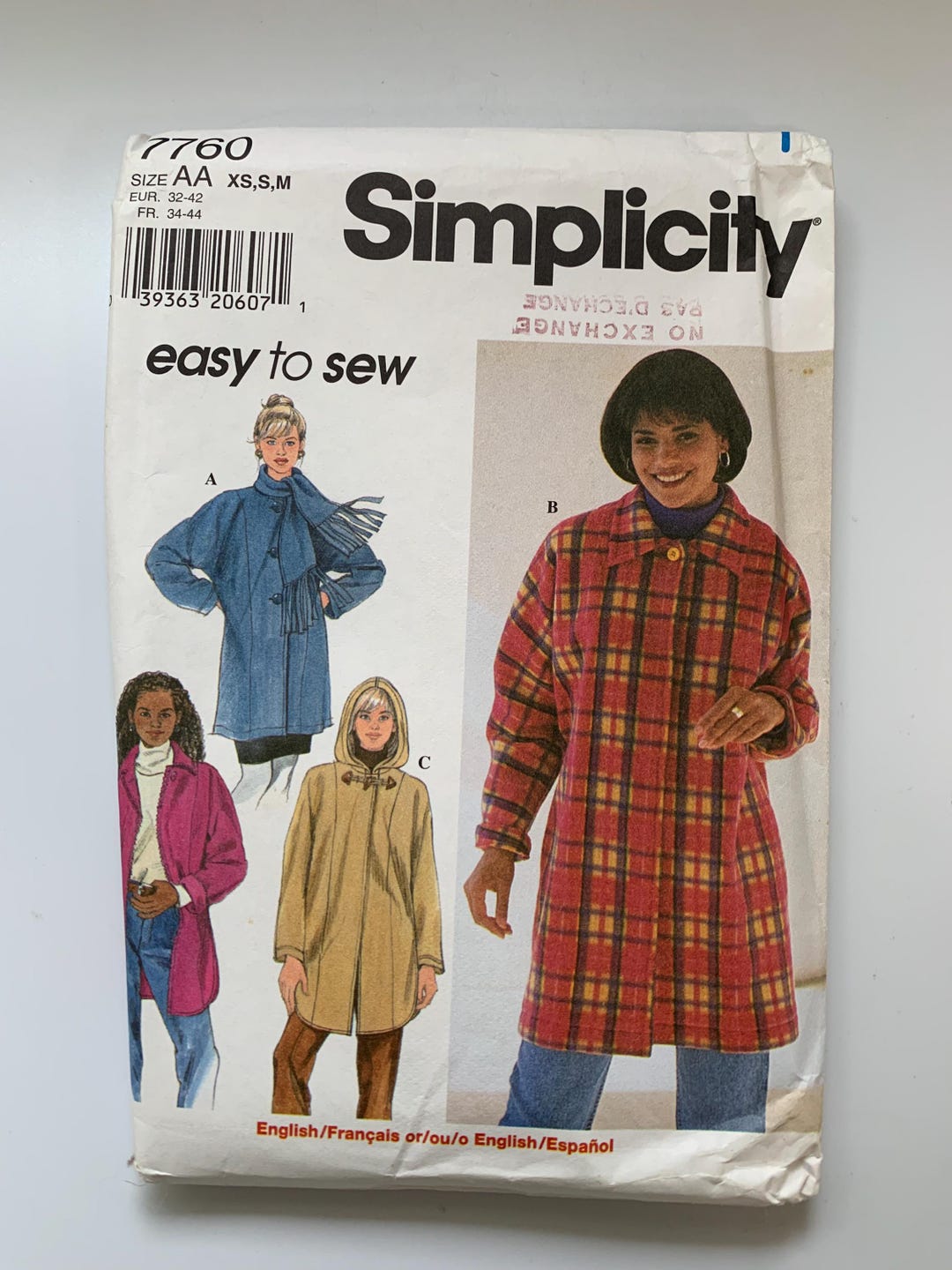 Simplicity 7760 Women's Loose-fitting Coat Jacket Easy Sewing Pattern ...