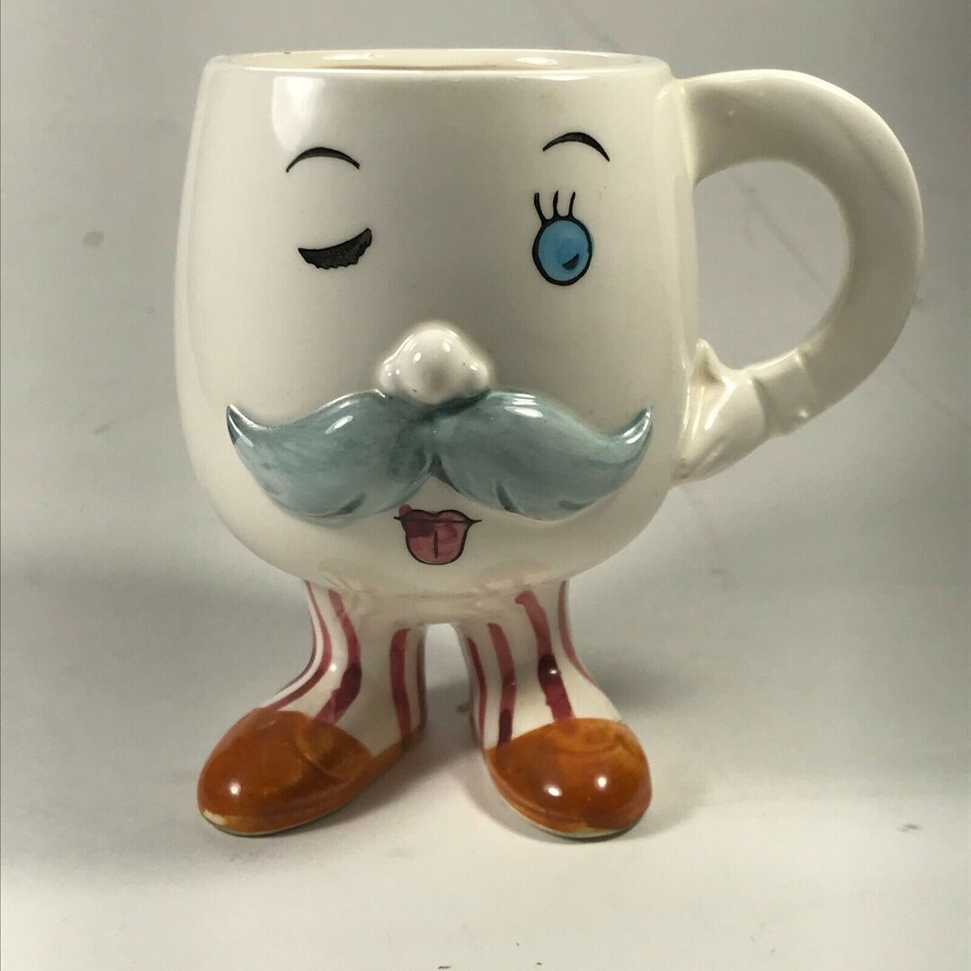 Anthropomorphic Winking Man Mug With Moustache & Feet Funny Japan 4.5 ...