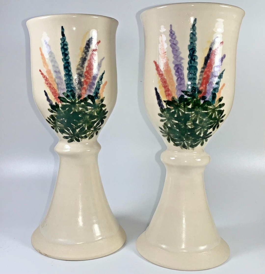 PEI Pottery Goblets Lupine Flowers 7" Tall Made in Canada Set of 2 - Etsy