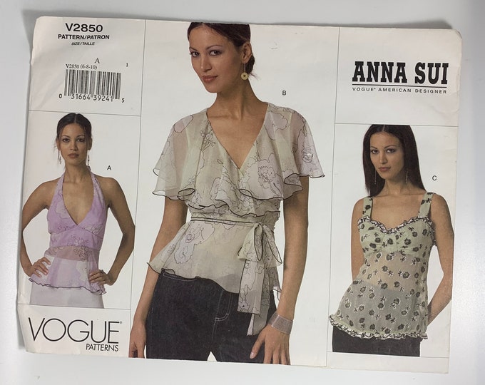 Vogue 2850 Anna Sui Summer Empire Waist Blouse Tops Sewing Pattern Size ...