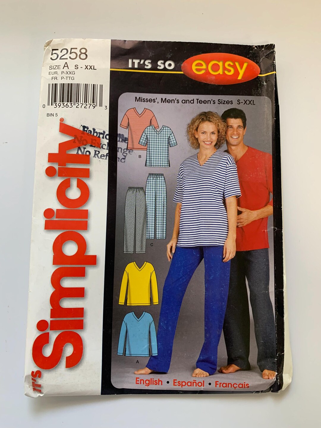 Simplicity 5258 Unisex Slip-on Pants & Shirt Easy Sewing Pattern in ...