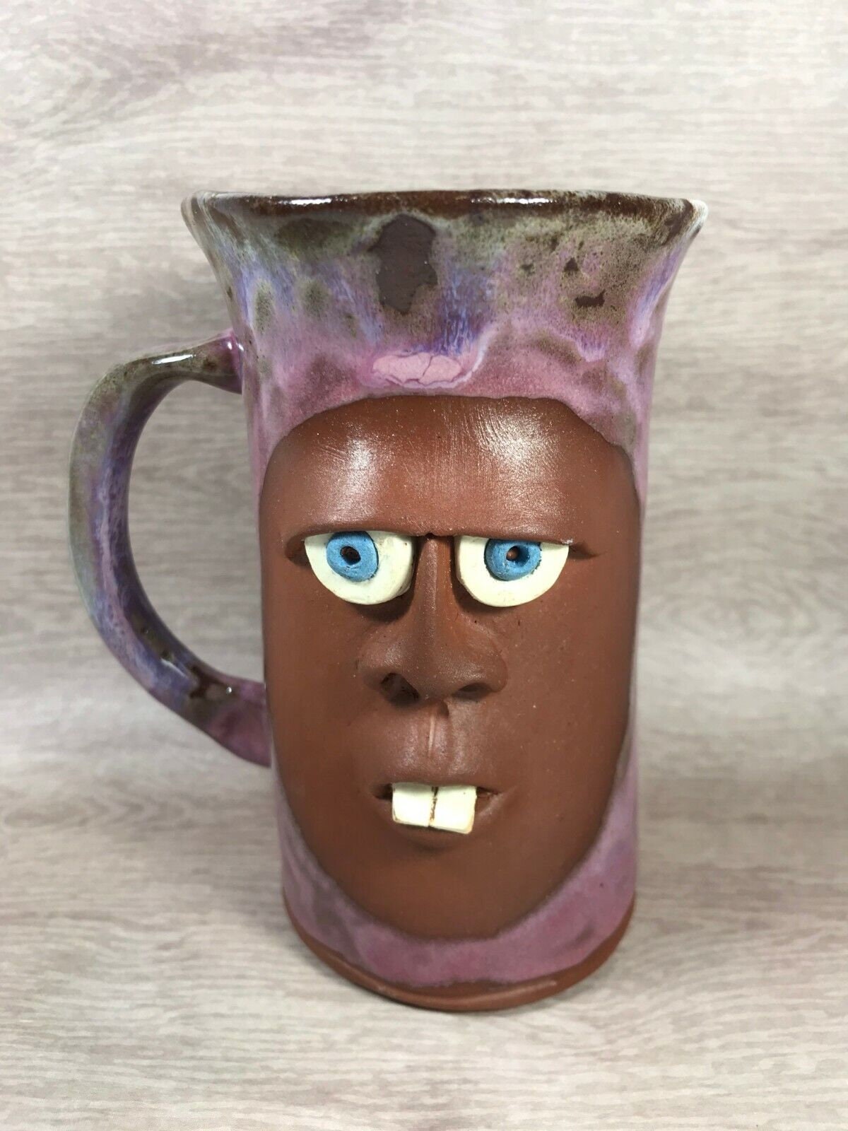 Funny Face Mug Pottery Blue Eyed Buck Tooth Whimsical Signed Crosby - Etsy