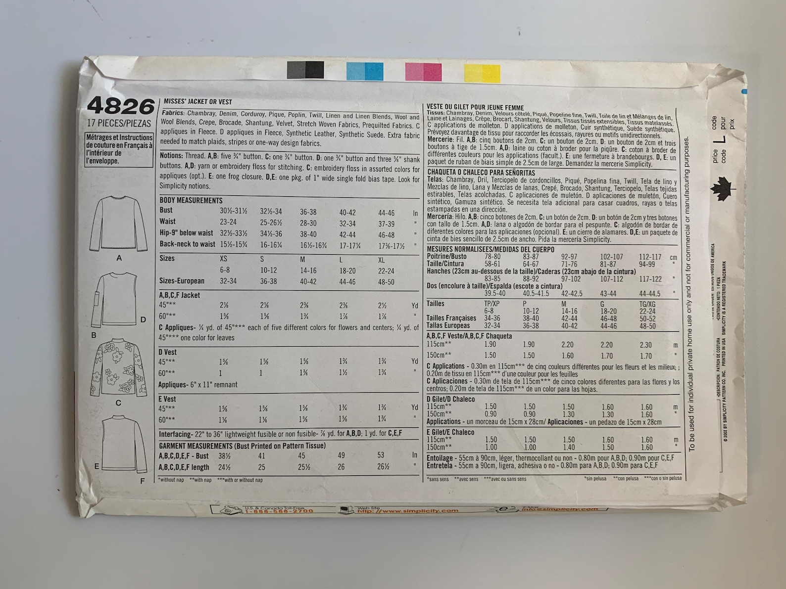 Simplicity 4826 Easy Fitting Casual Jackets & Vests Sewing Pattern ...