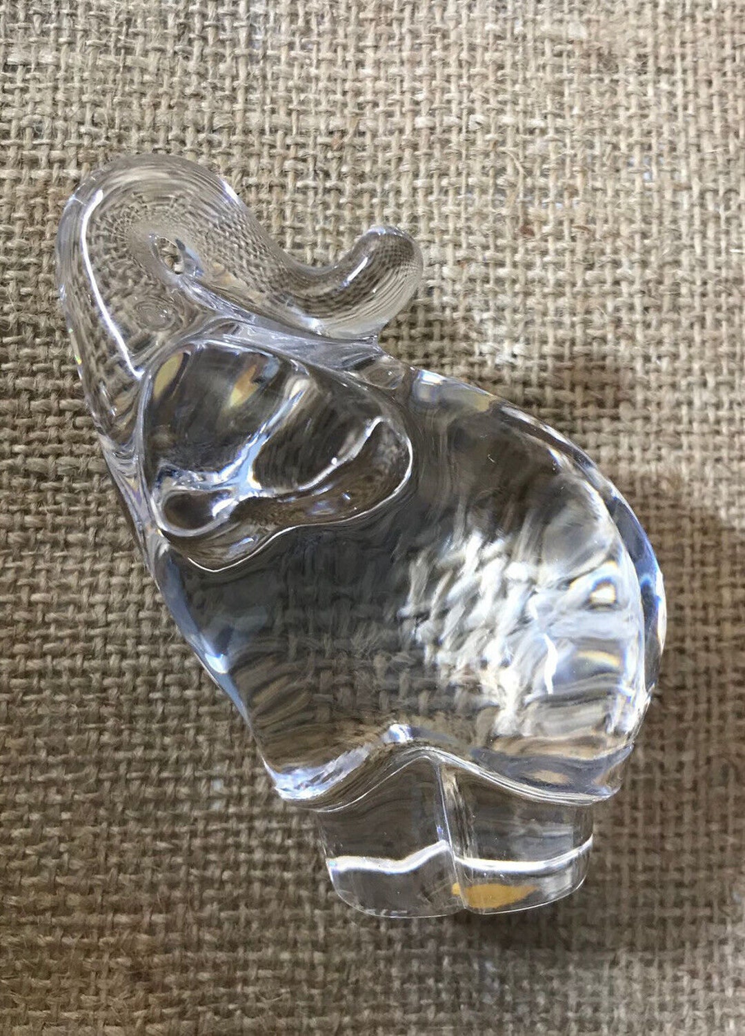 Atlantis Elephant Paperweight Art Glass Clear Glass Crystal Trunk up ...